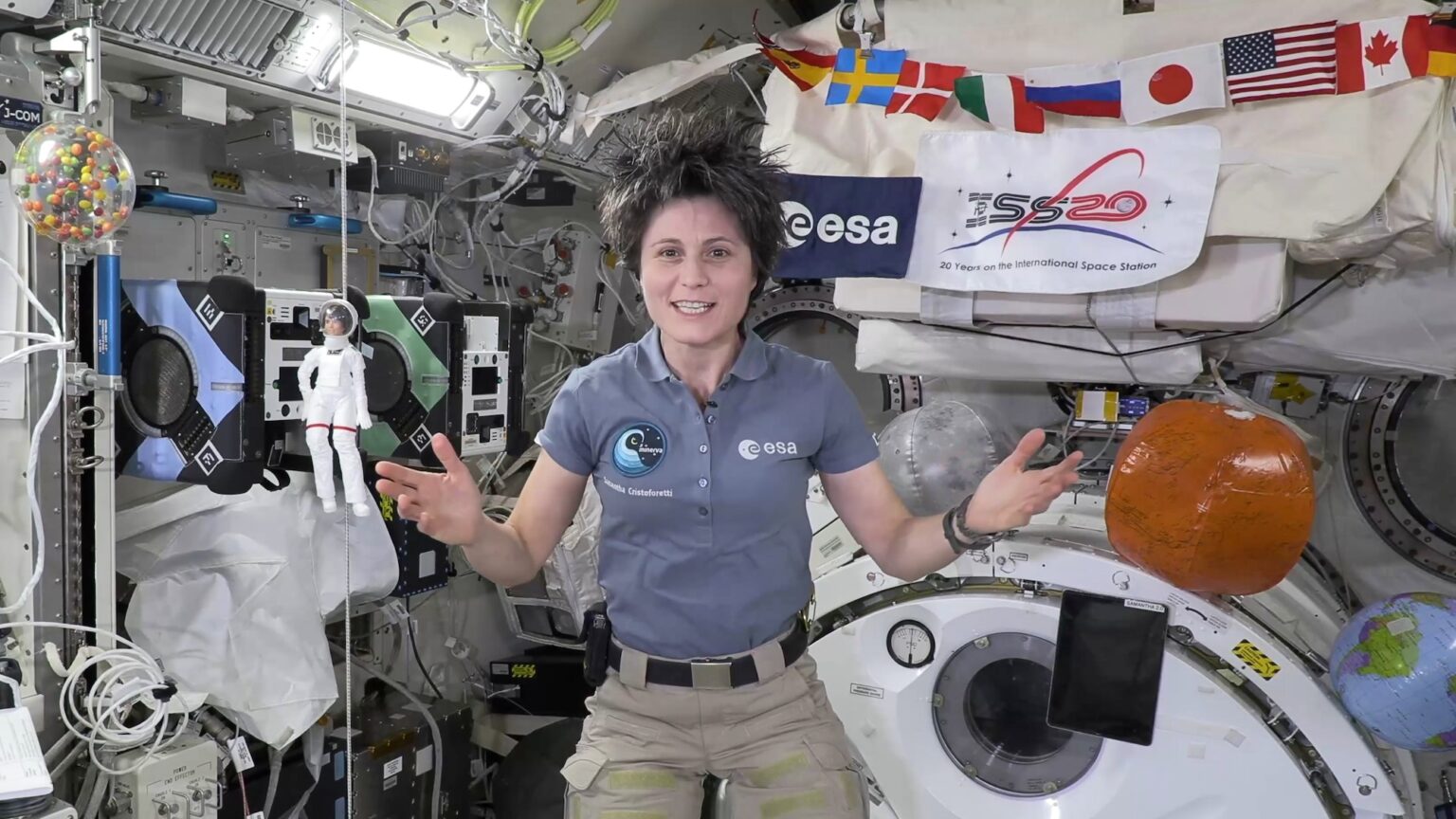 ESA astronaut Samantha Cristoforetti, appears with her lookalike Barbie doll on the ...