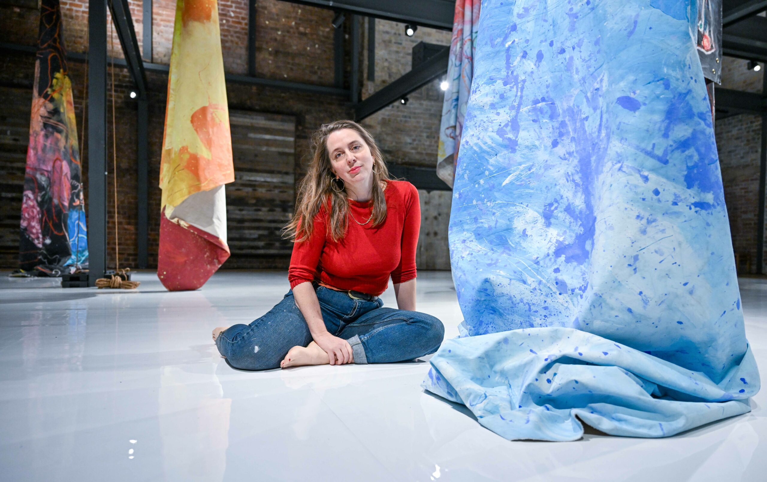 45m long bold painting & series of performances by Florence Peake head ...